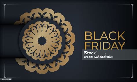 빈티지 골드 장식 다크 블루 블랙 프라이데이 세일 홀리데이 포스터 템플릿 개념에 대한 스톡 벡터 아트 및 기타 이미지 개념
