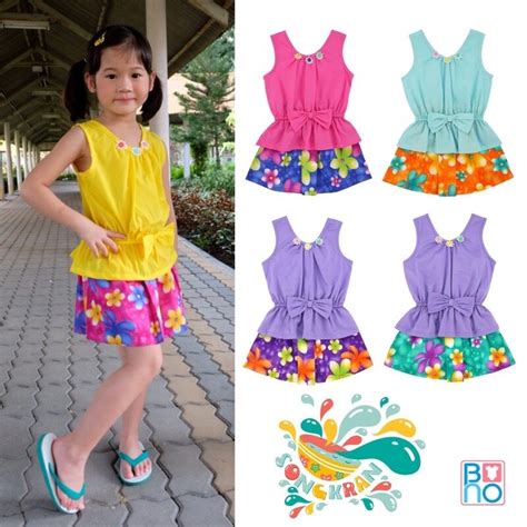 มีเก็บปลายทาง️ชุดลายดอก ชุดสงกรานต์ คอกระเช้า สีสดใส นกฮูก เสื้อผ้าเด็ก Thaipick