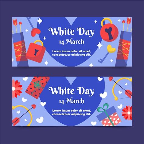 플랫 화이트 데이 가로 배너 세트 무료 벡터
