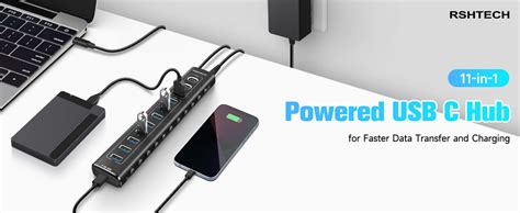 RSHTECH W Powered USB Hub Port USBC Hub With Gbps Data Port C A X USB