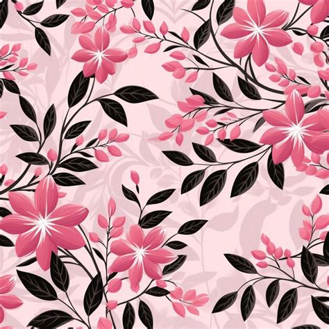 Seamless Floral Background With Pink Flowers And Black Leaves