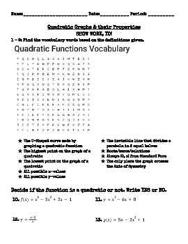 Quadratic Properties Their Graphs Assignment By Math With Ms Ship