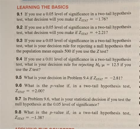Solved Learning The Basics 9 1 If You Use A 0 05 Level Of
