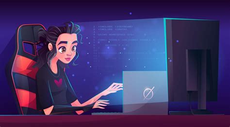 Free Vector Female Programmer Working On Computer At Night