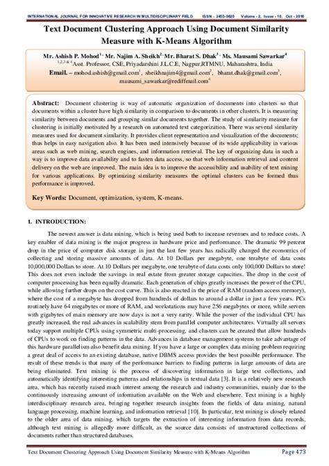 Pdf Text Document Clustering Approach Using Document Similarity