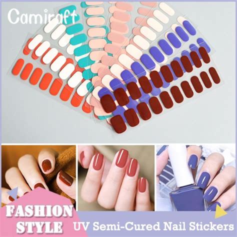 16pcs Nail Art Uv Semi Cured Gel Nail Strip Patch Slider Adhesive Waterproof Long Lasting Full