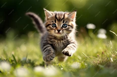 Free Ai Image View Of Adorable Kitten Running Outdoors