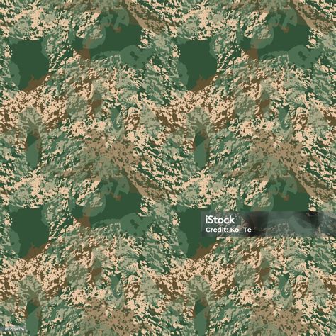 녹색 및 카키색 카 모는 의류와 배경 및 배경 또는 컴퓨터 바탕 화면에 대 한 위장 인쇄로 사용할 수 있는 다채로운 원활한 추상 패턴 Militarism에 대한 스톡 벡터