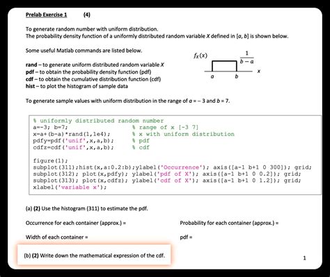 Solved Prelab Exercise 1 4 To Generate Random Number With Uniform Distribution The
