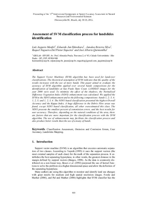 Pdf Assessment Of Svm Classification Process For Landslides Identification