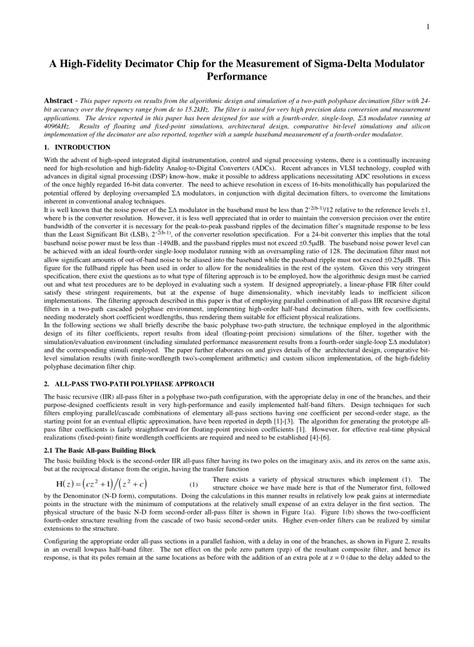 PDF A High Fidelity Decimator Chip For The Measurement Of Sigma Delta