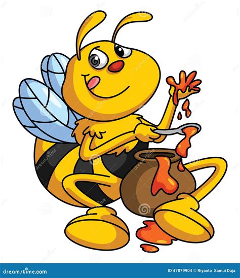 Honey And Bee Funny Cartoon Vector Illustration