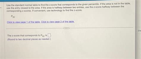 Solved Use The Standard Normal Table To Find The Z Score