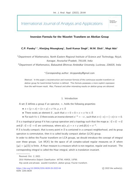 Pdf Inversion Formula For The Wavelet Transform On Abelian Group