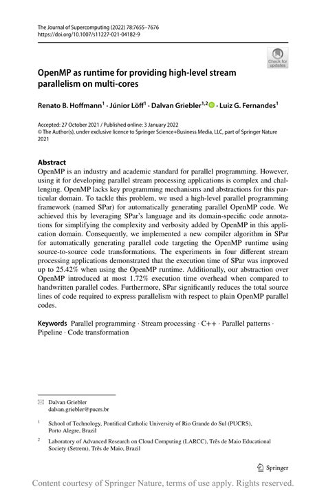 Openmp As Runtime For Providing High Level Stream Parallelism On Multi Cores Request Pdf