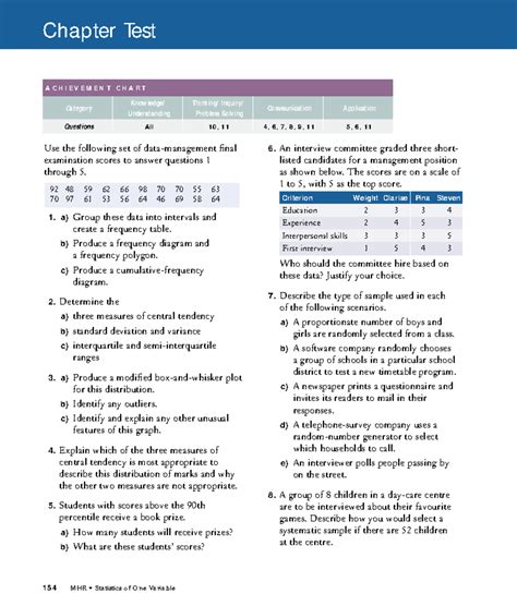 2 One Variable Statistics Pg88 155 154 Mhr • Statistics O F O Ne