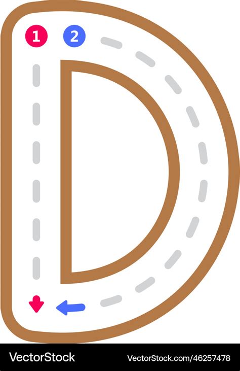Tracing Alphabet Letter D Uppercase Prewriting Vector Image