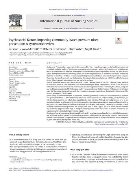 pdf psychosocial factors impacting community based pressure ulcer prevention a systematic review