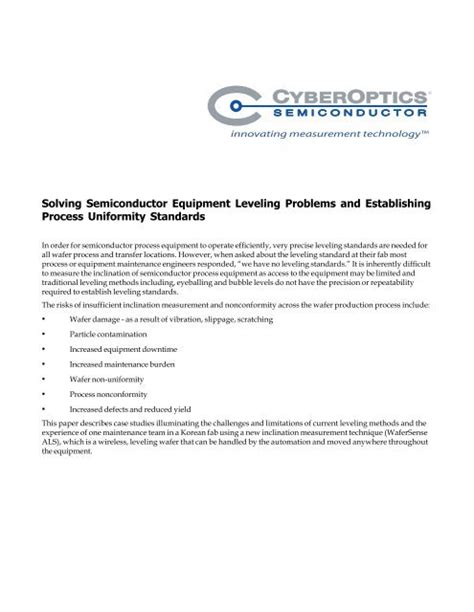 Solving Semiconductor Equipment Leveling Problems Cyberoptics