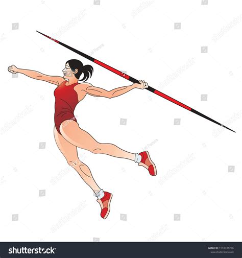 Red Dressed Women Throwing Javelin With Smile Royalty Free Stock Vector Avopix Com