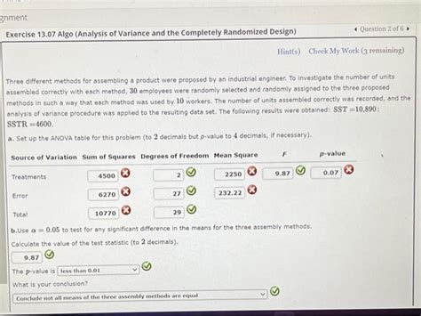 Solved Three Different Methods For Assembling A Product Were