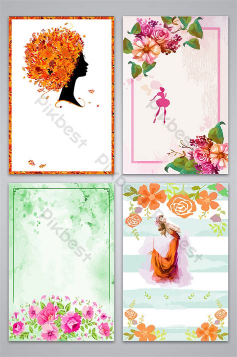 Female Flower Combination Border Element Design Background Image Backgrounds AI Free Download