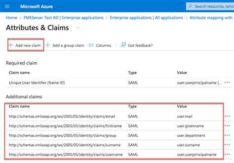 configure user attribute mapping with azure ad saml provider fme