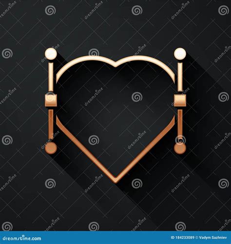 Gold Heart With Bezier Curve Icon Isolated On Black Background Pen