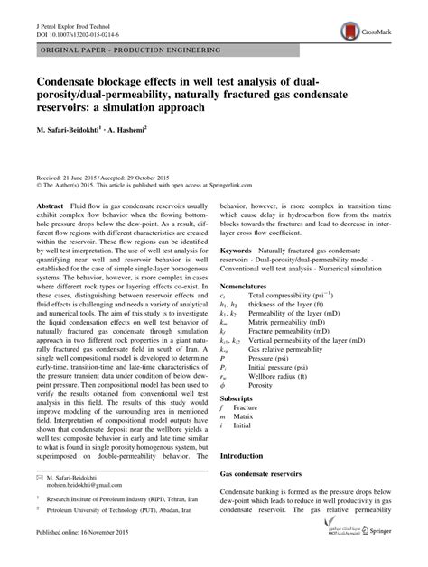 Pdf Condensate Blockage Effects In Well Test Analysis Of Dual