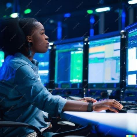 Premium Photo Smart Women It Programer Working On Desktop Computer In Data Center Technical