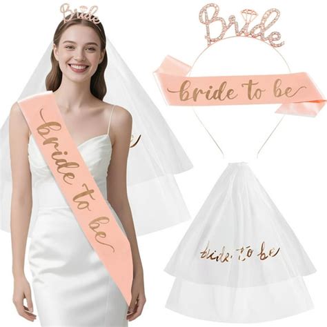 Bride To Be Sash Tiara Veil 3 Pcs Bachelorette Party Decorations