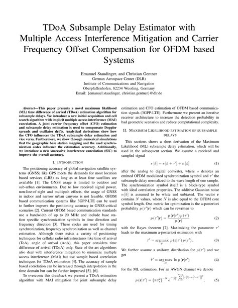 pdf tdoa subsample delay estimator with multiple access interference