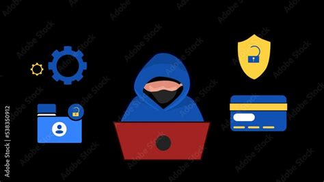 Motion Animation Vector Hacker With Laptop Computer Stealing