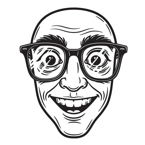 Artistic Hand Drawn Graphic Illustration Of A Smiling Nerd With Glasses In A Retro Comic Book
