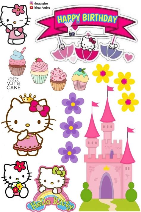 Topper Cake Hello Kitty Happy Birthday Hello Kitty Printables Kue Hello Kitty Hello Kitty Cake