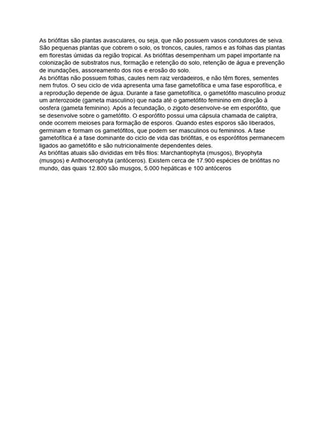 Ciclo De Vida E Importância Das Briófitas Pdf