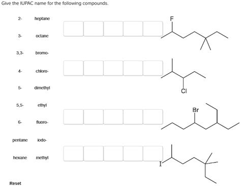 Solved Give The Iupac Name For The Following Compounds Heptane Octane Bromo Chloro Dimethyl