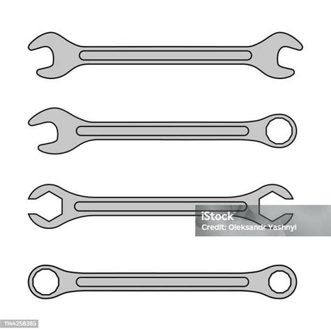 다른 Wrenchs 아이콘의 집합입니다 복구 기호입니다 워크샵 정비사 수리 서비스 로고 템플릿 깨끗 하 고 현대적인 벡터 일러스트입니다 강철에 대한 스톡 벡터 아트 및 기타