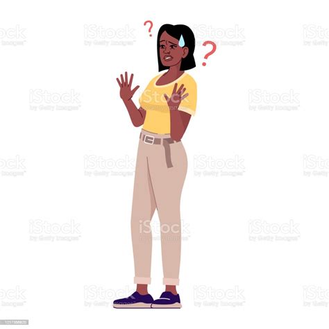 방어 제스처 플랫 벡터 일러스트와 여자입니다 폭력에 대한 보호 괴롭힘 흰색 배경에 윤곽 요소와 무서워 두려움과 혼란 소녀 고립 만화 캐릭터 가공의 인물에 대한 스톡 벡터