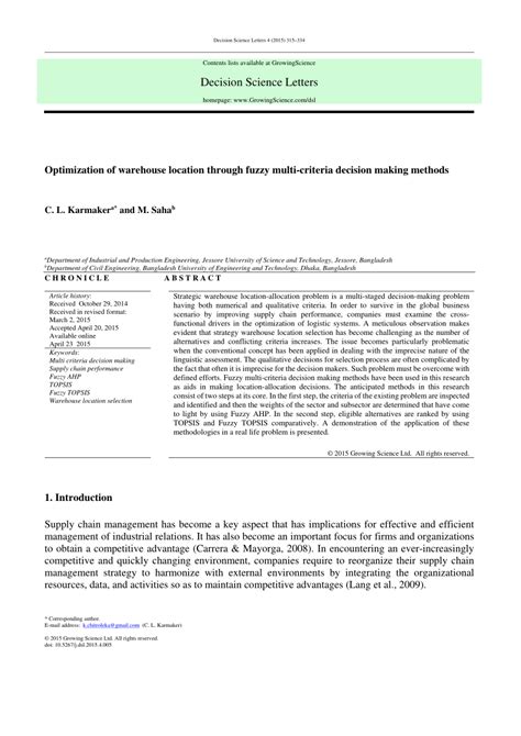 Pdf Optimization Of Warehouse Location Through Fuzzy Multi Criteria