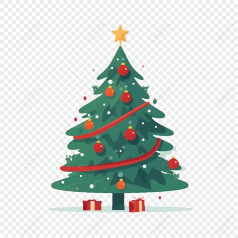 크리스마스 녹색 빨간색 노란색 크리스마스 트리 만화장식눈송이 Png 일러스트 무료 다운로드 Lovepik