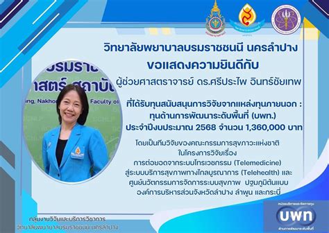 คณะพยาบาลศาสตร์ คณะพยาบาลศาสตร์ สถาบันพระบรมราชชนก ขอแสดงความยินดีกับ ผู้ช่วยศาสตราจารย์ ดร