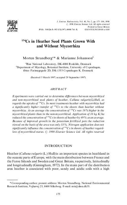 Pdf 134cs In Heather Seed Plants Grown With And Without Mycorrhiza