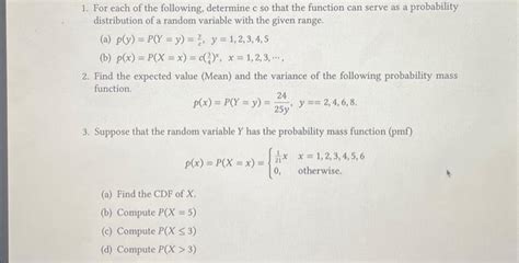 Solved 1 For Each Of The Following Determine C So That The Chegg Com