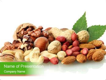 A Pile Of Nuts With A Leaf On Top Of It PowerPoint Template Backgrounds Google Slides ID