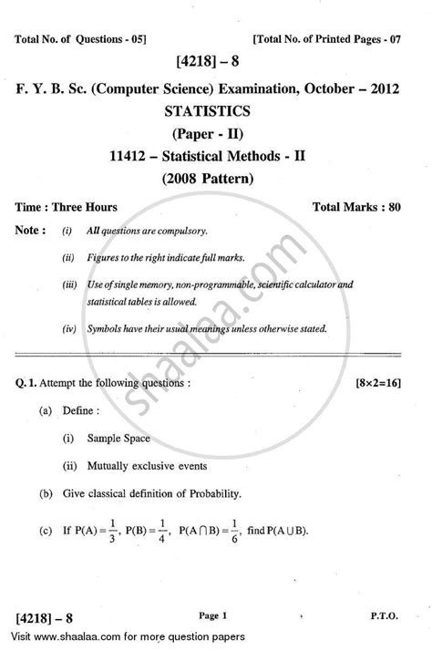 Statistical Methods 2 2012 2013 B Sc Computer Science Semester 2 Fybsc Question Paper With Pdf
