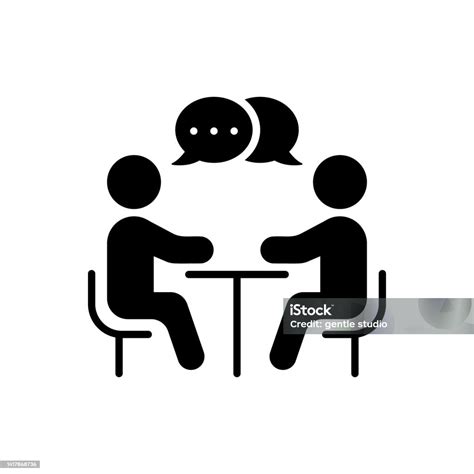 인적 자원 관리 실루엣 아이콘입니다 면접 회의 블랙 픽토그램 채용 찾기 직장 경력 커뮤니케이션 아이콘 고용주는 직원을 고용합니다 격리된 벡터 일러스트 레이 션 로고에 대한