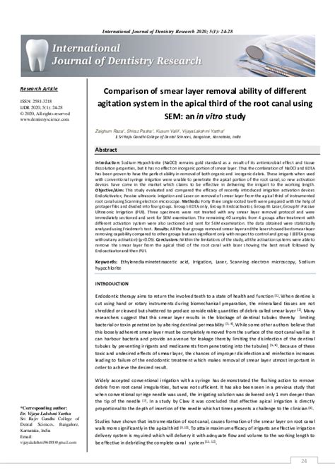 Pdf Comparison Of Smear Layer Removal Ability Of Different Agitation System In The Apical