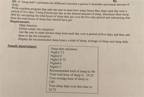 solved q1 a sleep debt represents the difference between