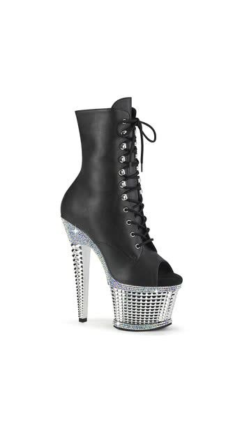 7 Heel 3 Textured Pf Peep Toe Ankle Boot Side Zip